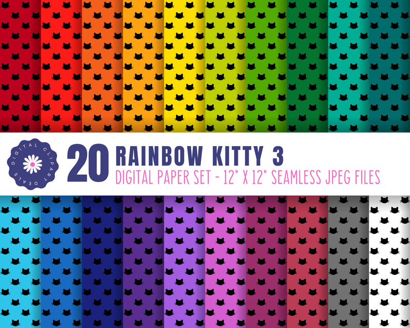 Rainbow Kitty Digital Paper Set 3 - Cat Patterned Paper Set - Clipart ...