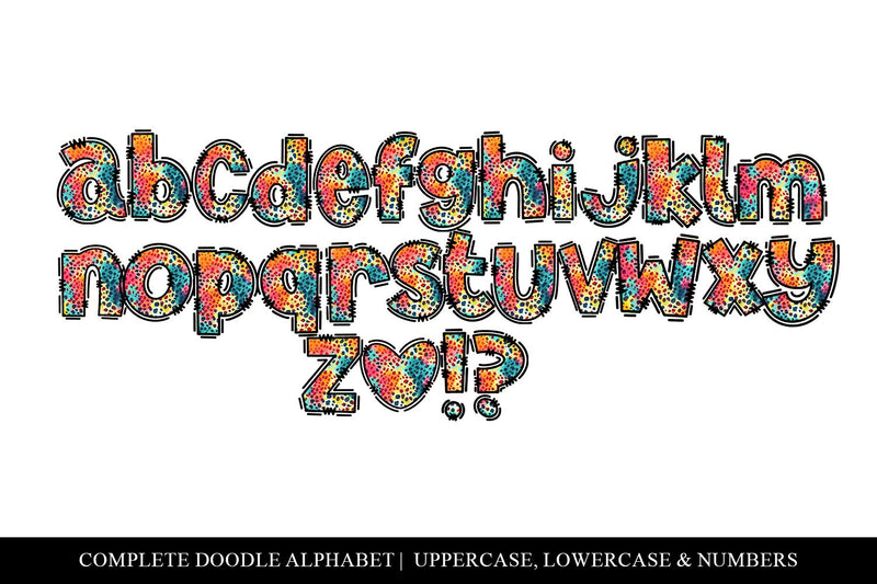Rainbow Leopard Doodle Letters, PNG Doodle Alpha Alphabet - So Fontsy
