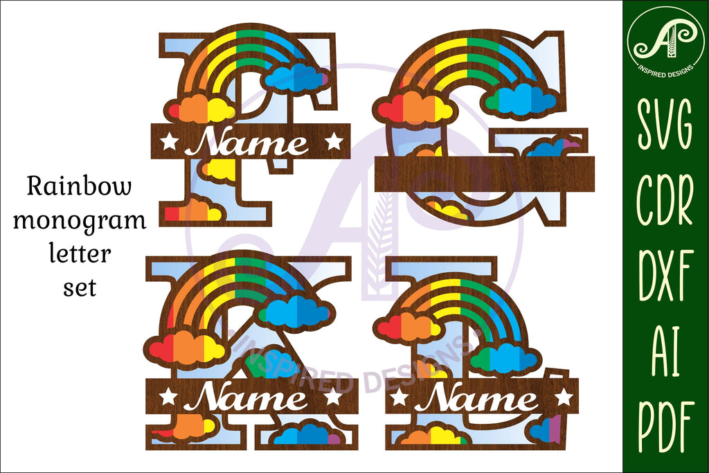 Rainbow monogram letter Name signs 3 layer design plus name bundle - So ...