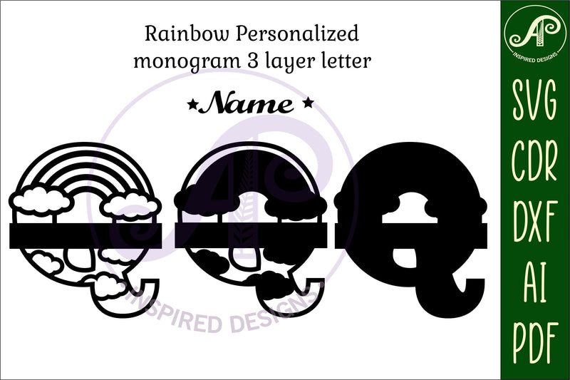 Rainbow Monogram Letter Q SVG file - So Fontsy