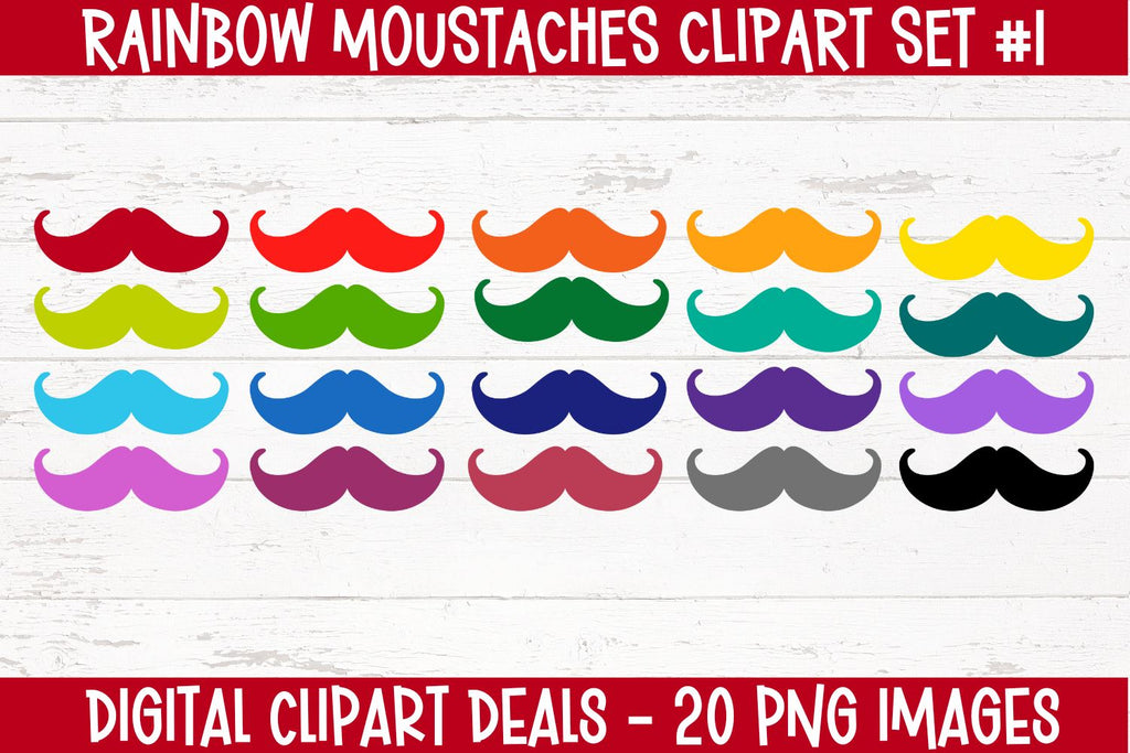 Rainbow Moustache #1 Elements Clipart Set - Moustache PNG Clipart - So ...