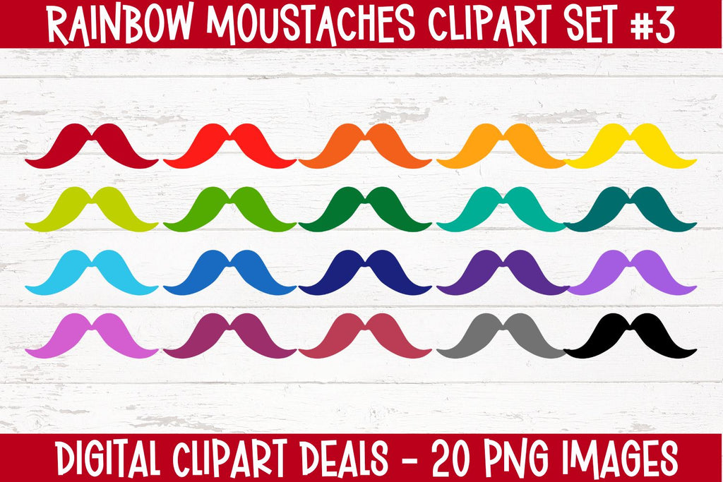 Rainbow Moustache #3 Elements Clipart Set - Moustache PNG Clipart - So ...