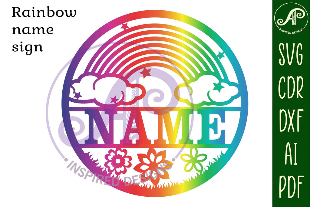 Rainbow name sign svg laser cut template - So Fontsy