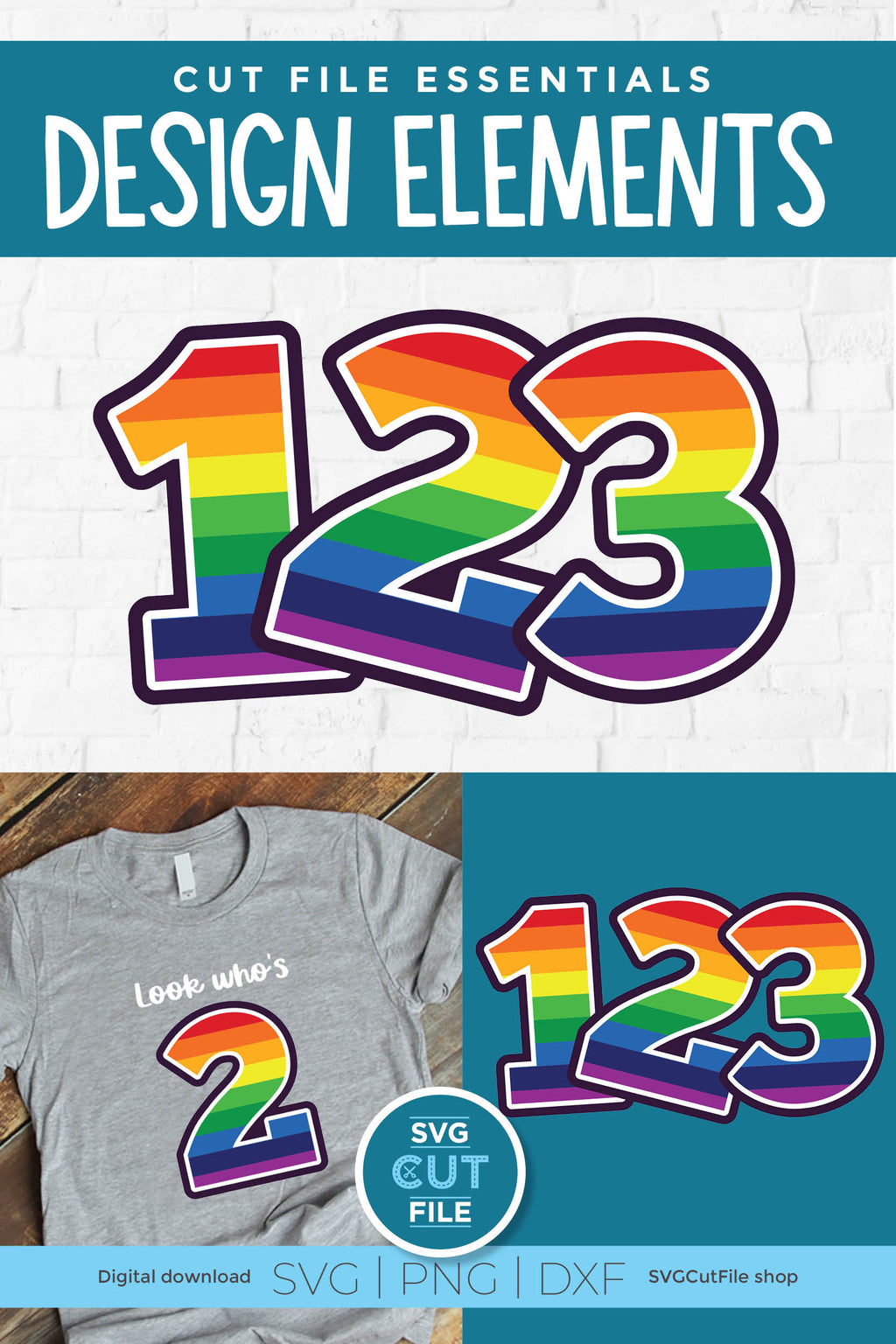 Rainbow numbers svg - colorful birthday numbers 1 2 3 4 5 - So Fontsy