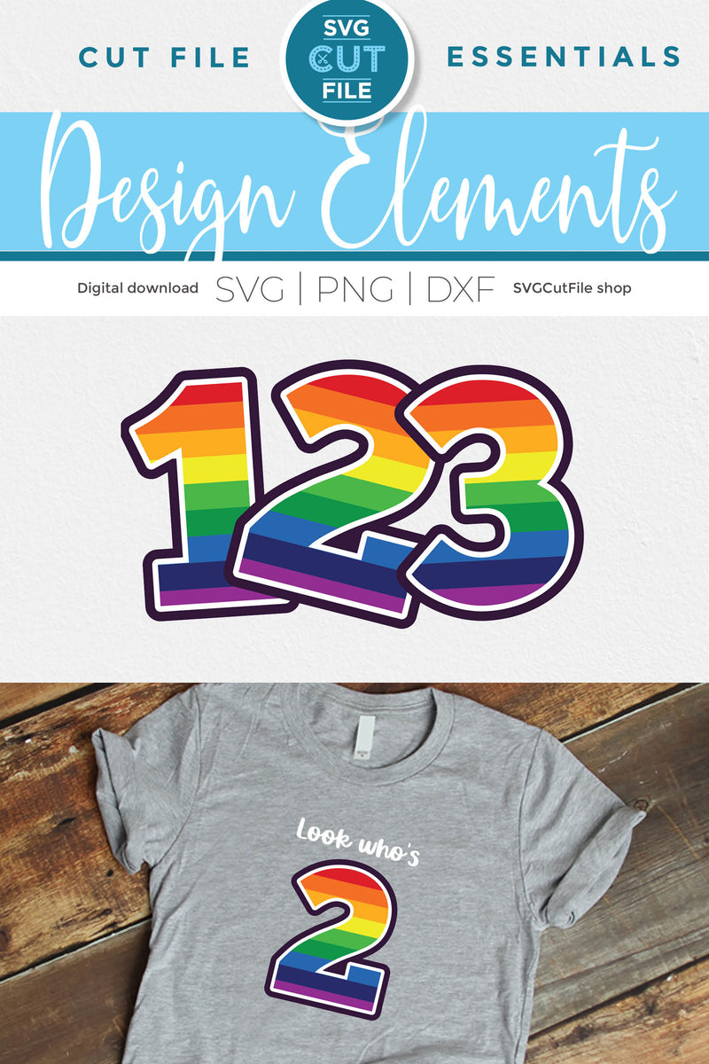 Rainbow numbers svg - colorful birthday numbers 1 2 3 4 5 - So Fontsy