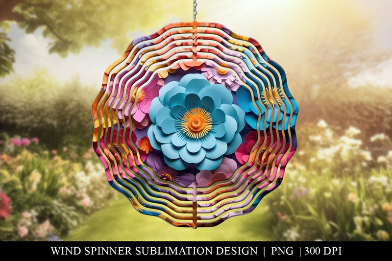 Rainbow Paper Flowers Wind Spinner Sublimation PNG - So Fontsy