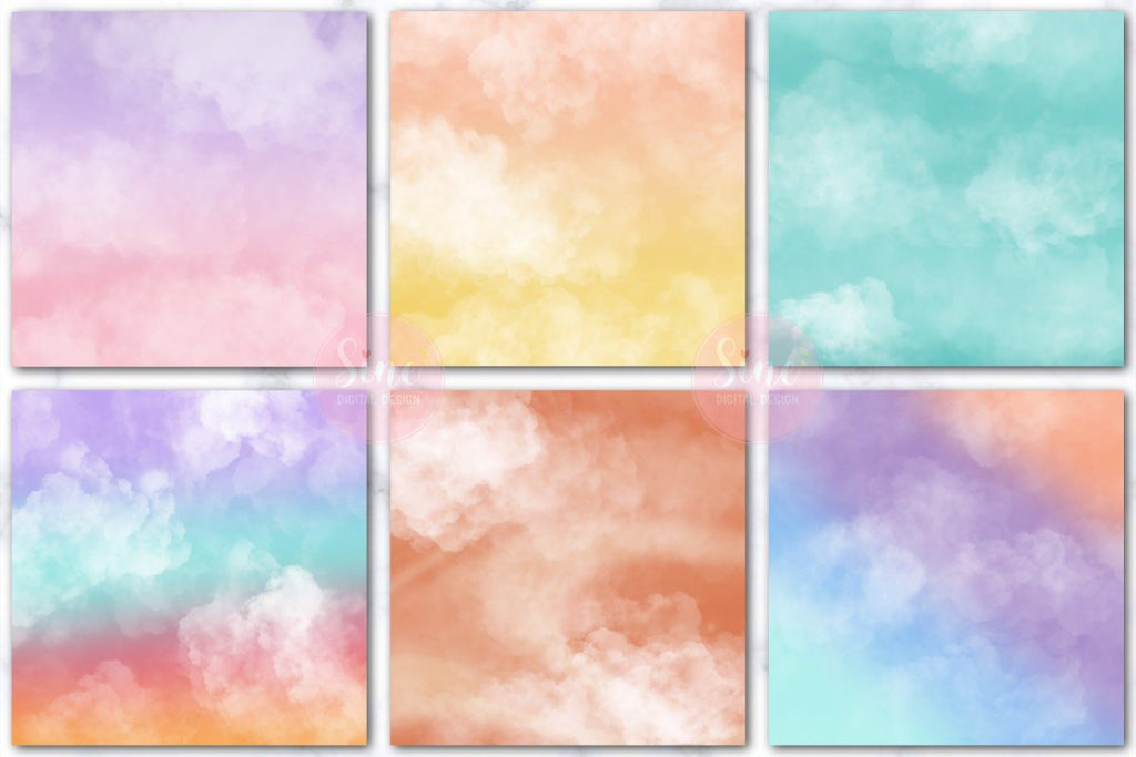 Rainbow Sky Backgrounds Digital Papers Set - So Fontsy