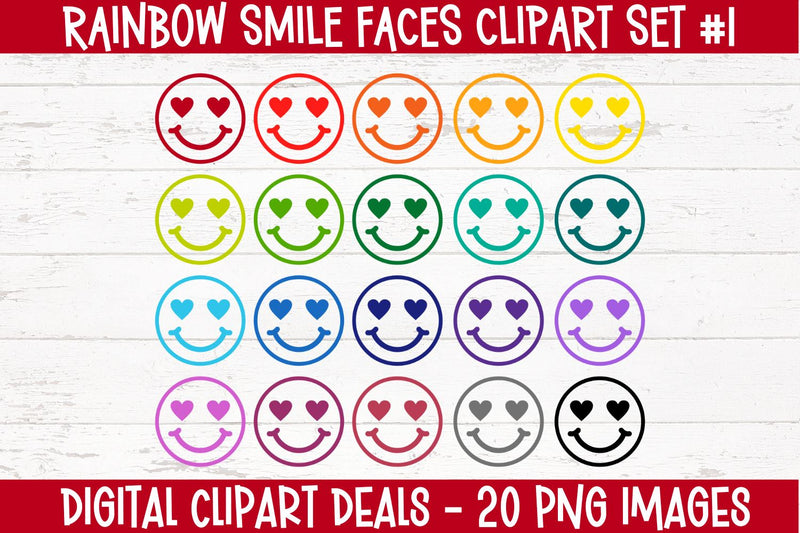 Rainbow Smile Faces Clipart Set - Smile Face Element Set of 20 in ...