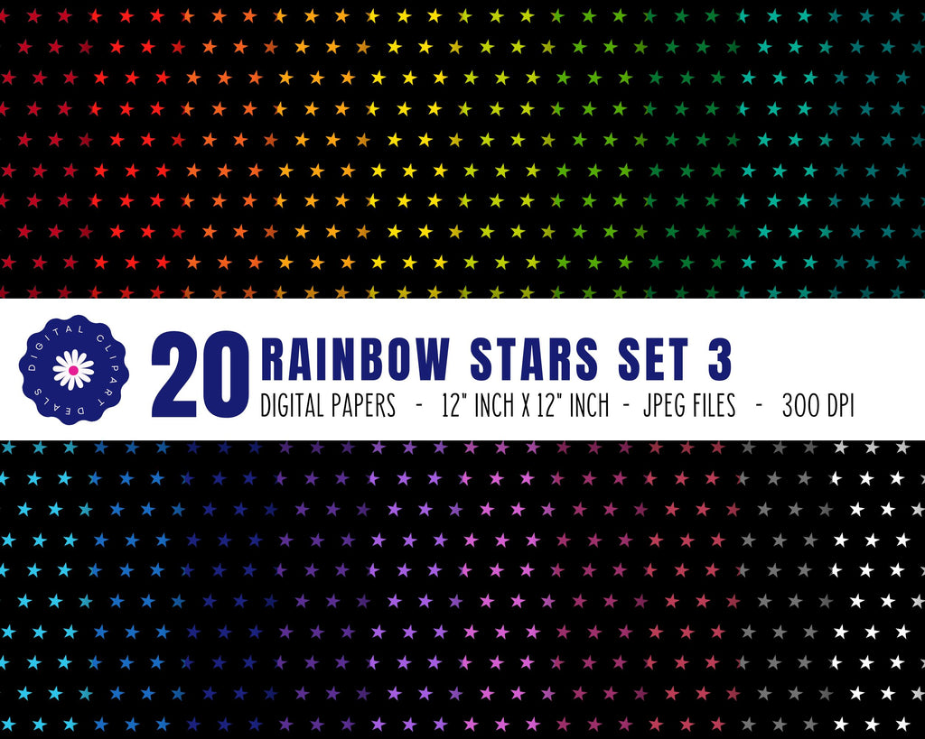 Rainbow Stars Digital Patterned Paper - Stars Digital Paper Set 3 - So ...