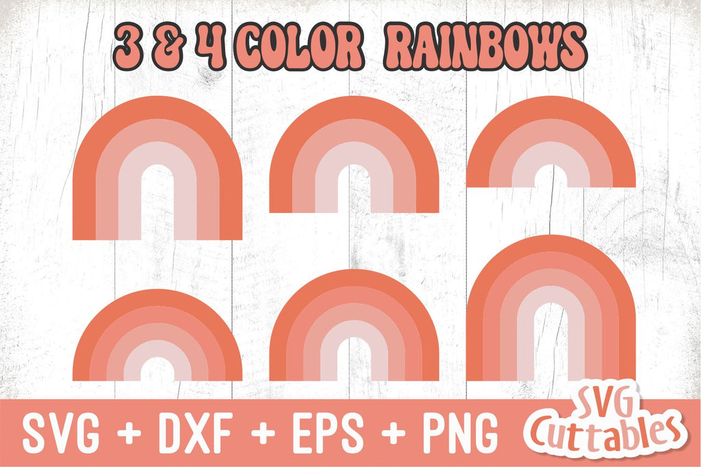 Rainbow svg Set of 6, Rainbow Cut File, 3 Color Rainbow and 4 Color Ra ...