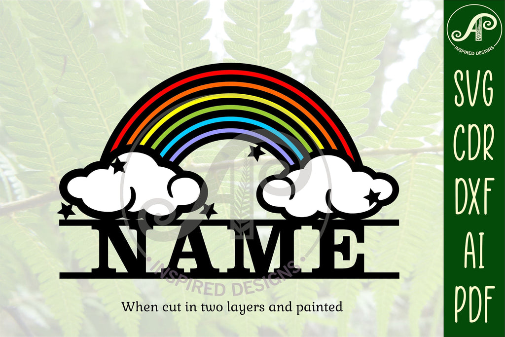 Rainbow theme Name sign svg laser cut template - So Fontsy