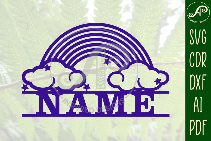 Rainbow theme Name sign svg laser cut template - So Fontsy