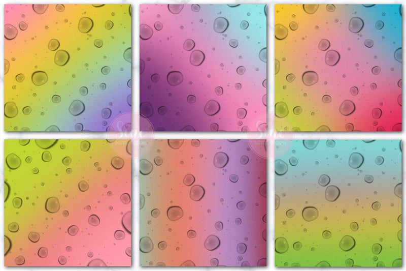 Rainbow Water Droplets Digital Papers Backgrounds Set - So Fontsy