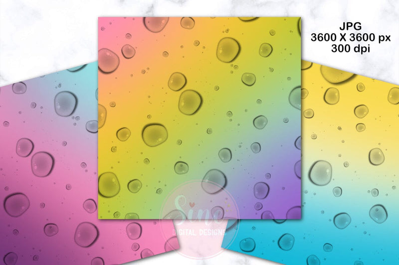 Rainbow Water Droplets Digital Papers Backgrounds Set - So Fontsy