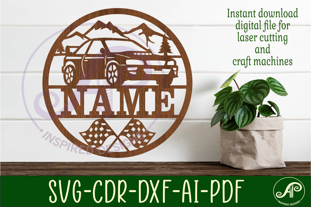 Rally cars name sign svg laser cut template - So Fontsy