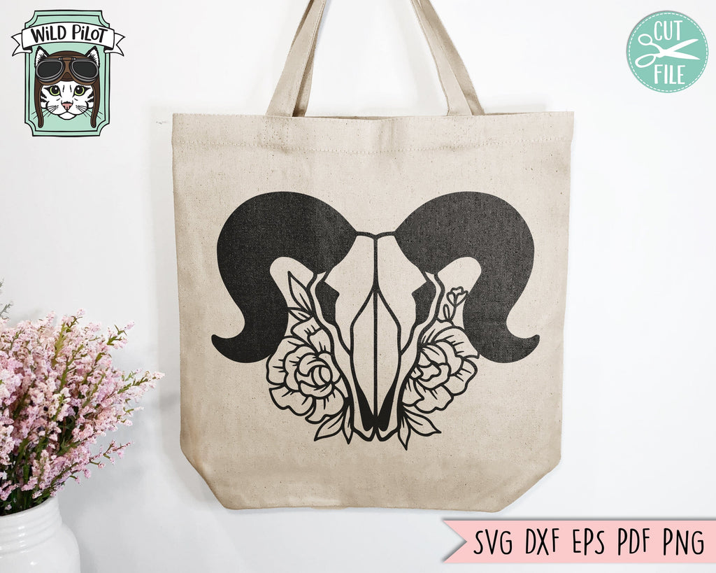 Ram Skull Flowers SVG, Ram Skull Floral SVG, Ram Skull PNG, Ram Skull ...