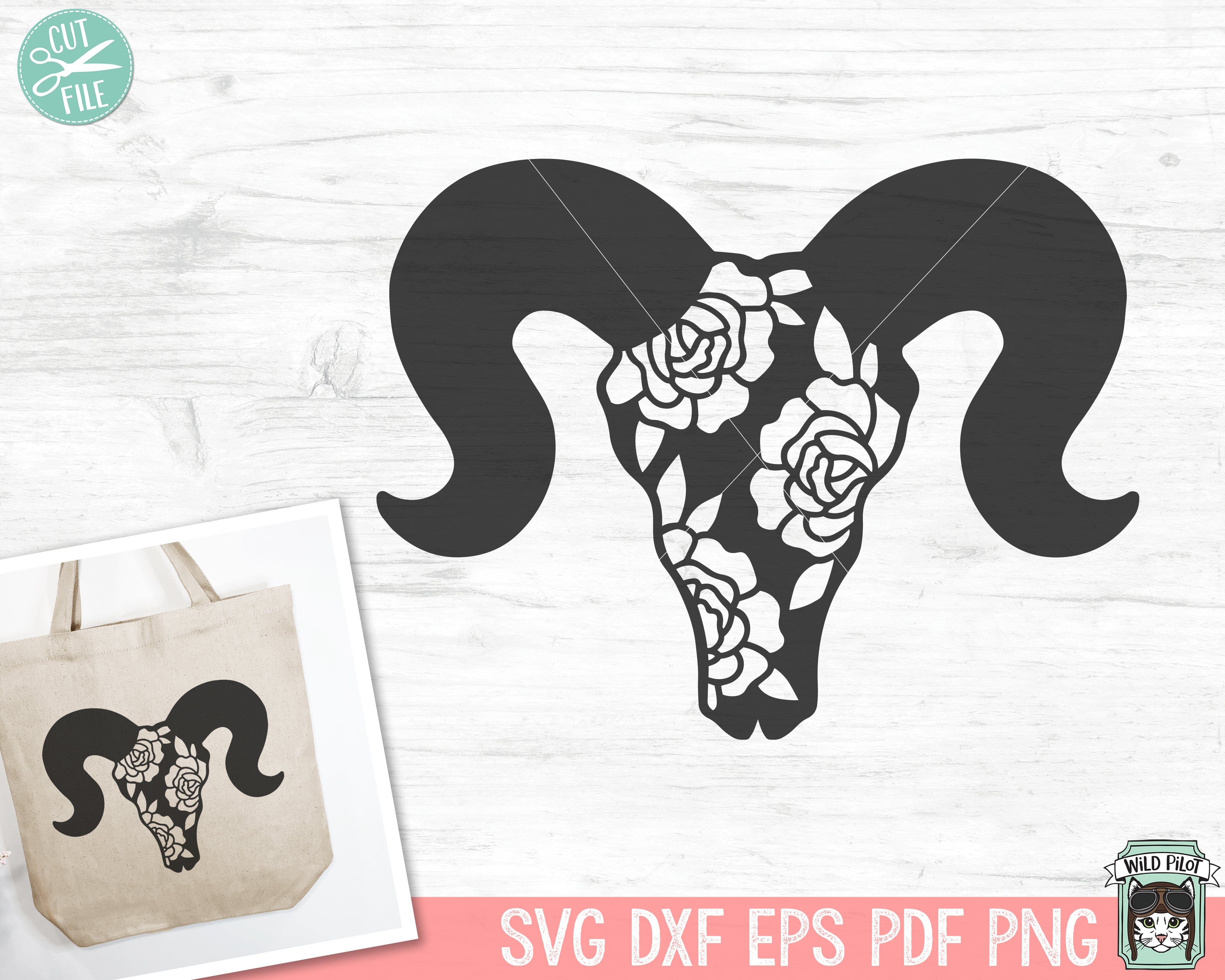 Ram Skull Flowers SVG, Ram Skull Floral SVG, Ram Skull PNG, Ram Skull ...