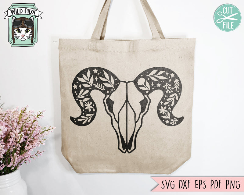 Ram Skull Leaves SVG, Animal Skull SVG, Ram Skull PNG, Ram Skull ...