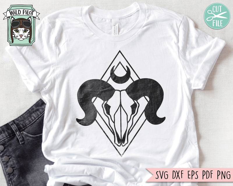 Ram Skull SVG Cut File, Ram Skull PNG, Mystical svg, Crescent Moon svg ...