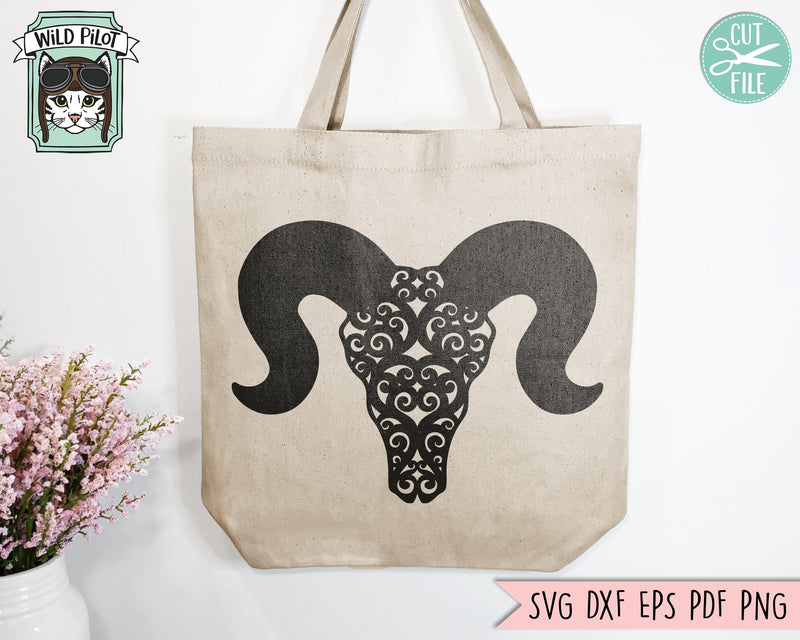 Ram Skull SVG Cut File, Ram Skull PNG, Mystical svg, Scroll svg, Ram ...