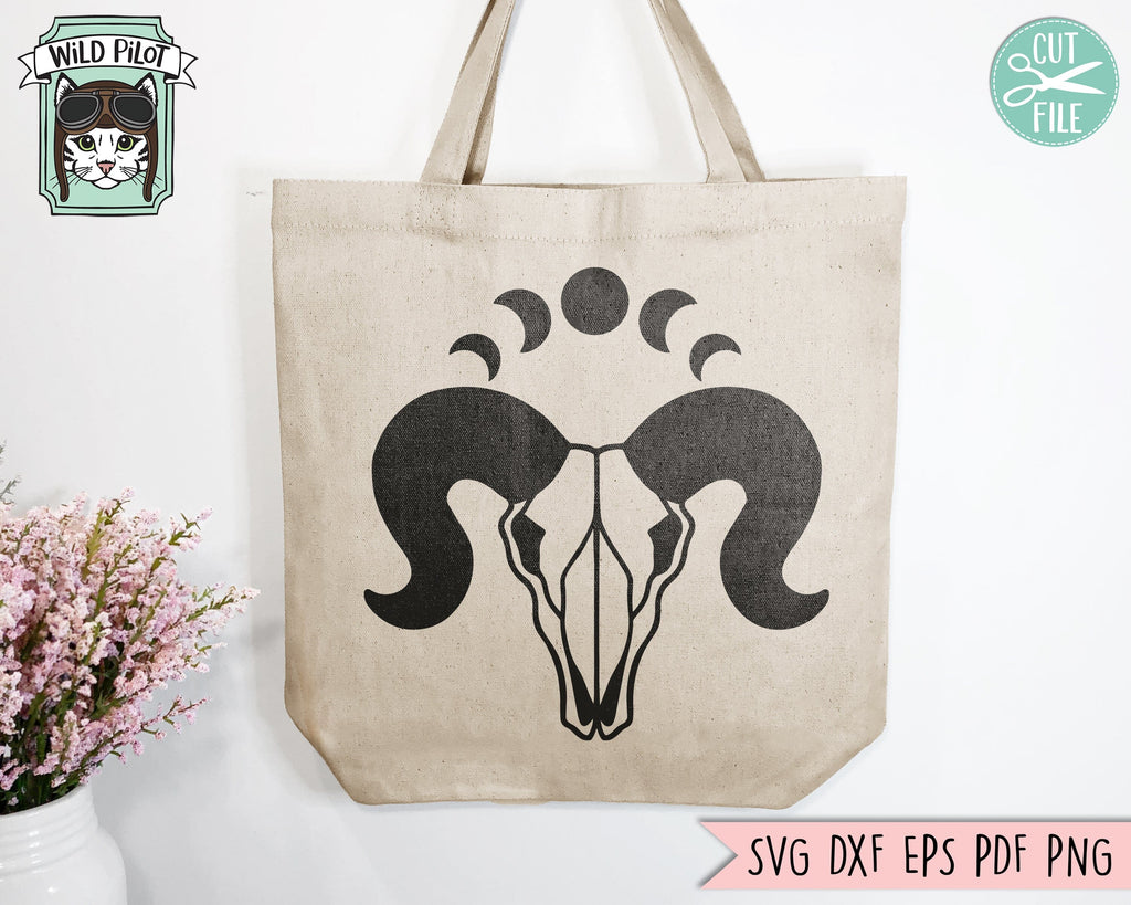 Ram Skull SVG, Moon Phases svg, Crescent Moon svg, Animal Skull SVG ...