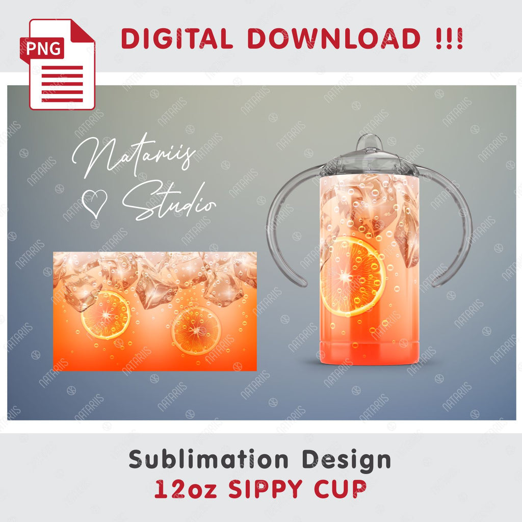 Realistic Orange Ice Drink Design - 12 oz SIPPY CUP - So Fontsy