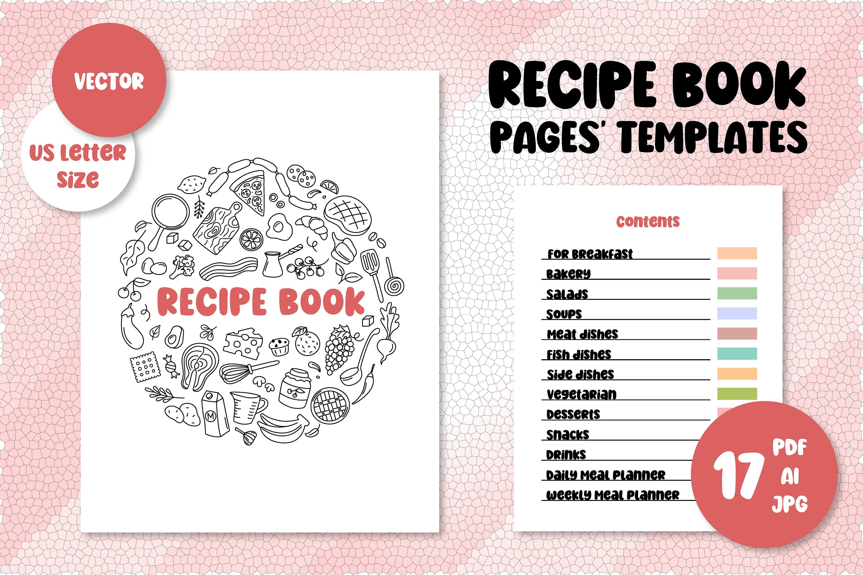 Recipe Book Templates | US Letter Printable Cooking Planner - So Fontsy