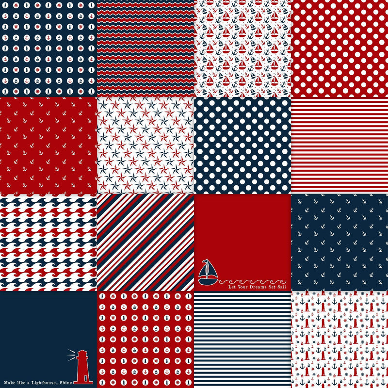 Red and Navy Blue Nautical Designs Digital Paper - So Fontsy