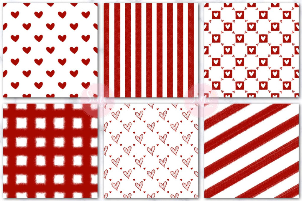 Red and White Valentines Digital Papers Backgrounds Set - So Fontsy