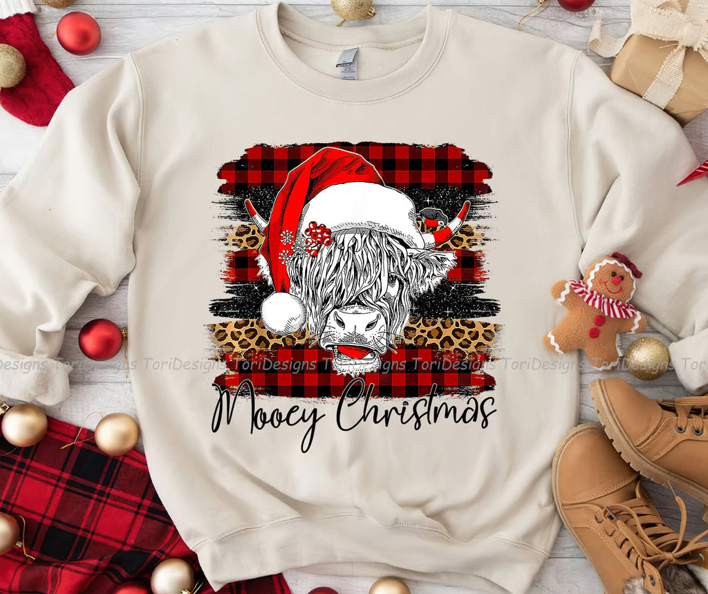 Red Buffalo Plaid Cow Santa Claus Hat Sublimation Design - So Fontsy