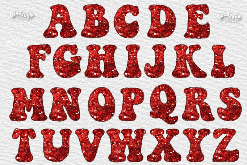 Red Christmas Alphabet PNG Letters Numbers Symbols Glitter Embroidery ...