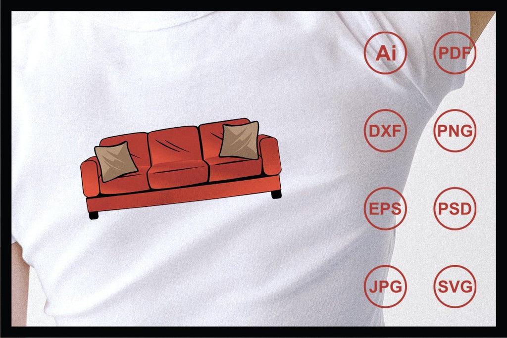 Red couch or sofa design illustration - So Fontsy