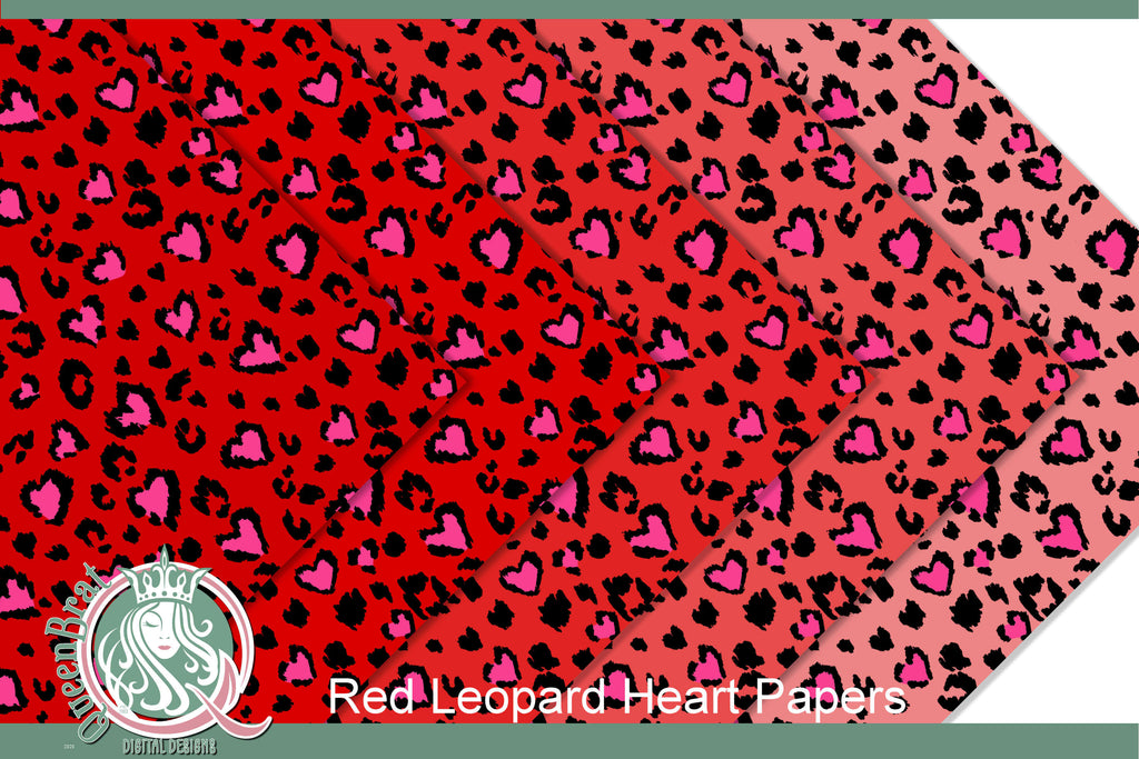 Red Leopard Heart Print Papers - So Fontsy