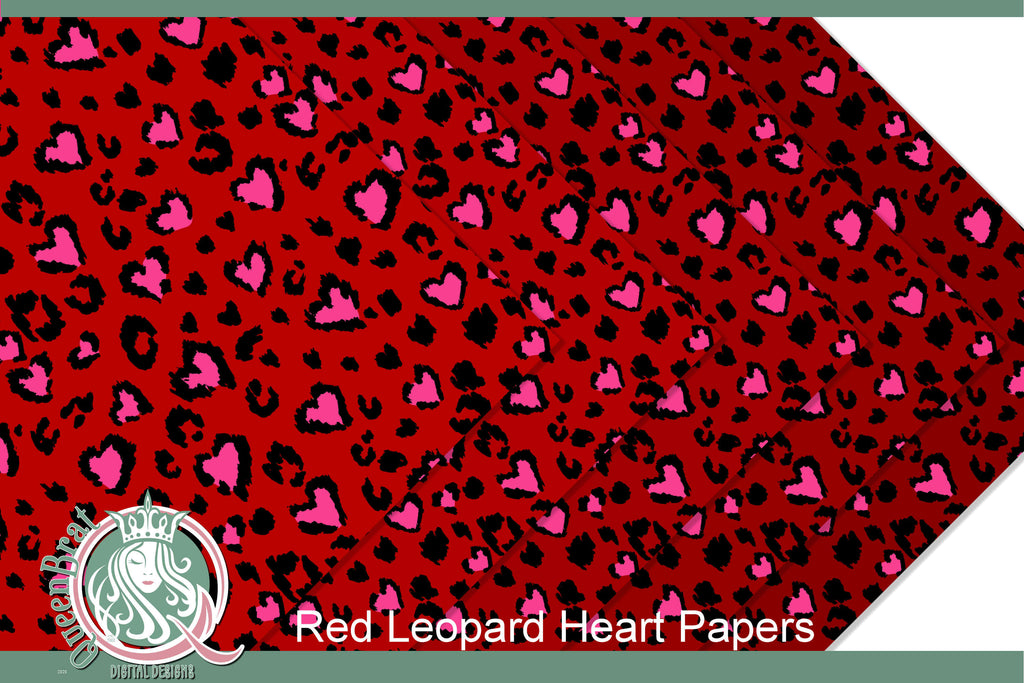 Red Leopard Heart Print Papers - So Fontsy