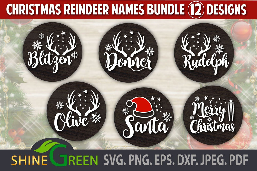 Reindeer Names SVG Bundle, Christmas SVG Ornaments DXF PNG EPS - So Fontsy