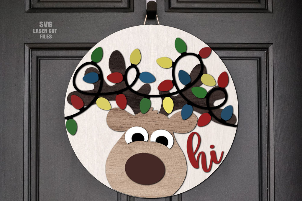 Reindeer SVG | Christmas Sign SVG Laser Cut Files | Christmas Lights ...
