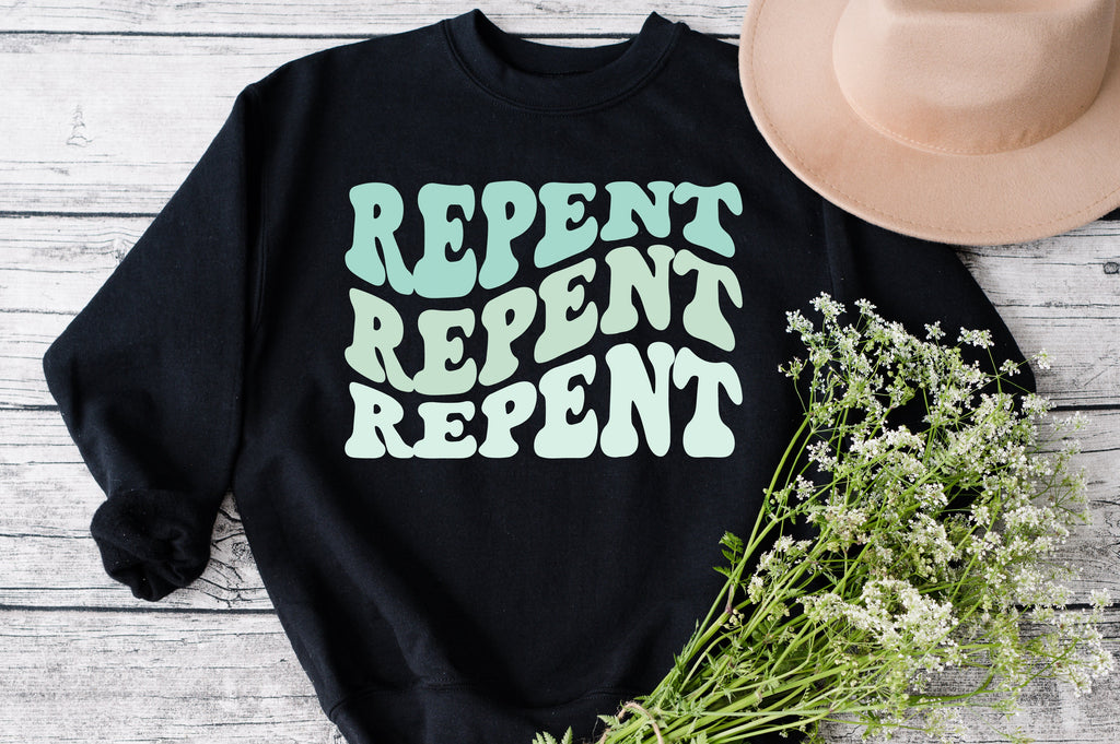Repent svg, wavy style svg, EPS PNG Cricut Instant Download - So Fontsy