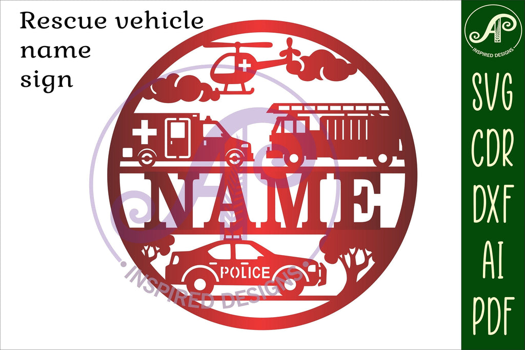 Rescue vehicle name sign svg laser cut template - So Fontsy