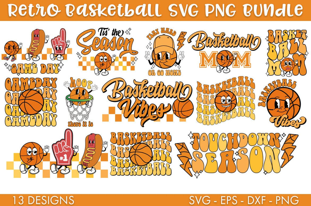 Retro Basketball SVG Bundle PNG Cut file - So Fontsy