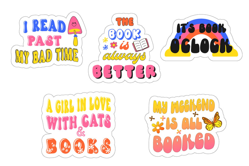 Retro Book Sticker Pack. Book Quotes Bundle PNG - So Fontsy