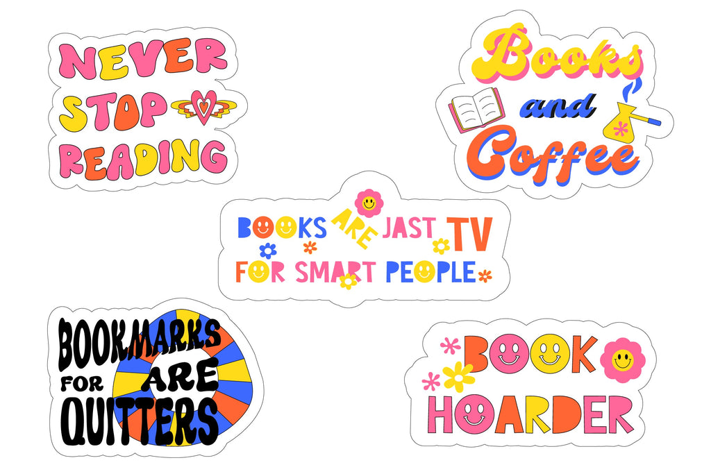 Retro Book Sticker Pack. Book Quotes Bundle PNG - So Fontsy