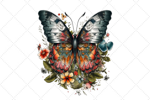 Retro Butterfly floral Clipart Bundle, Sublimation, Butterfly floral ...