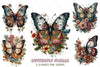Retro Butterfly floral Clipart Bundle, Sublimation, Butterfly floral ...