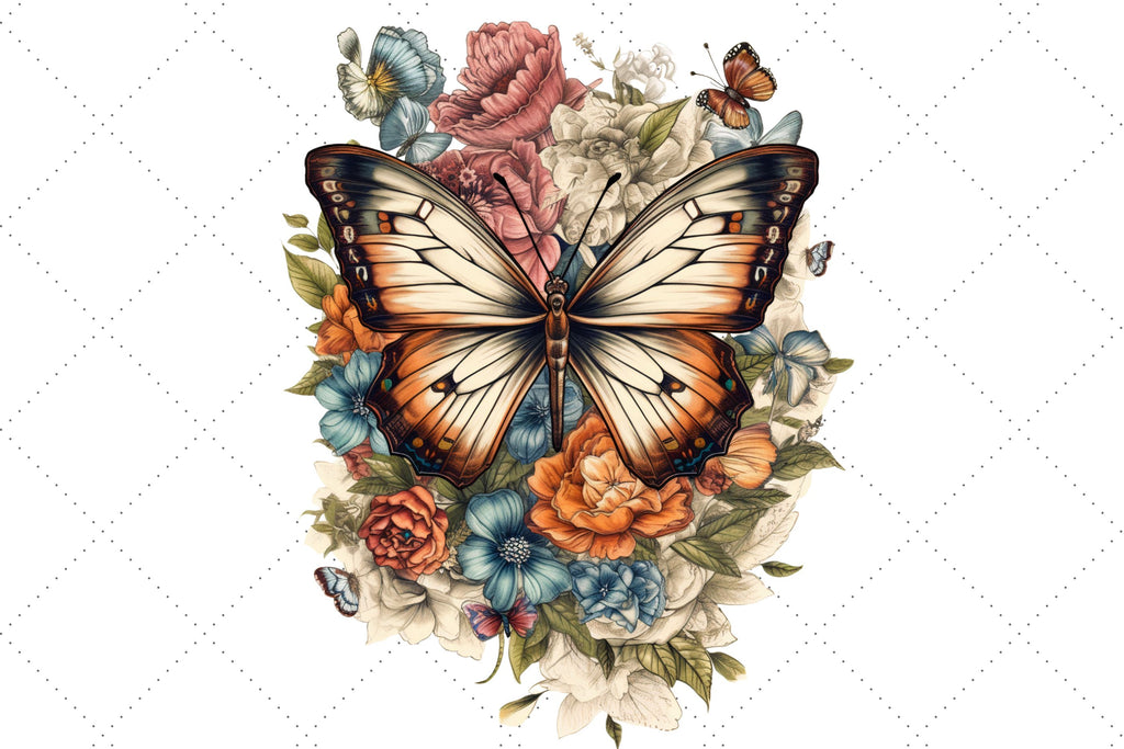 Retro Butterfly floral Clipart Bundle, Sublimation, Butterfly floral ...