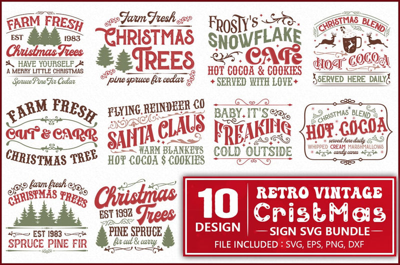 Retro Christmas Sign SVG Bundle, Vintage Christmas Sign Bundle - So Fontsy