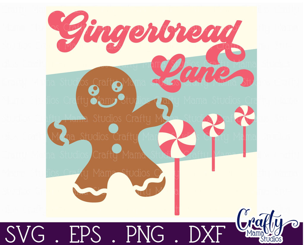 Retro Christmas Svg Sign, Gingerbread Lane Holiday Cut File - So Fontsy