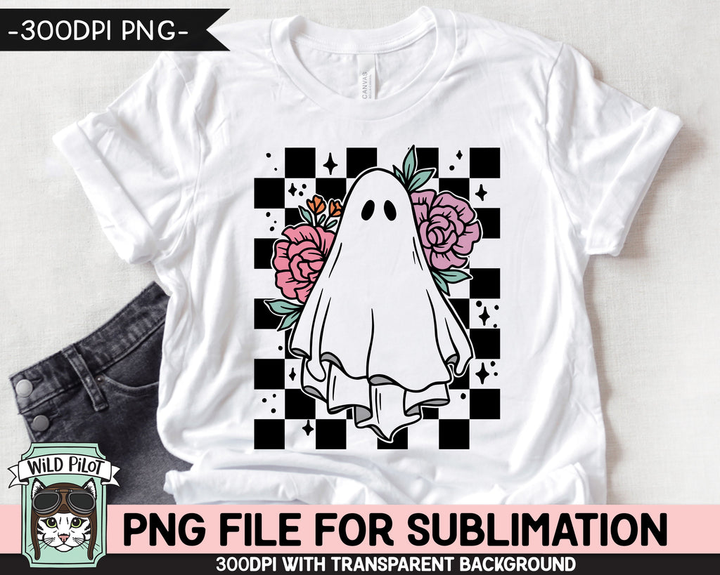 Retro Floral Ghost SUBLIMATION design PNG, Flower Ghost png file, Ghost ...