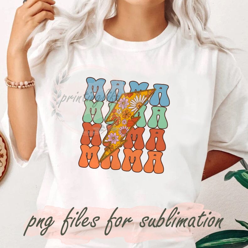 Retro Floral Mama Png, Mama Lightning Png, Mama Flowers Png, Mother's Day Png, Retro Mama Design ...