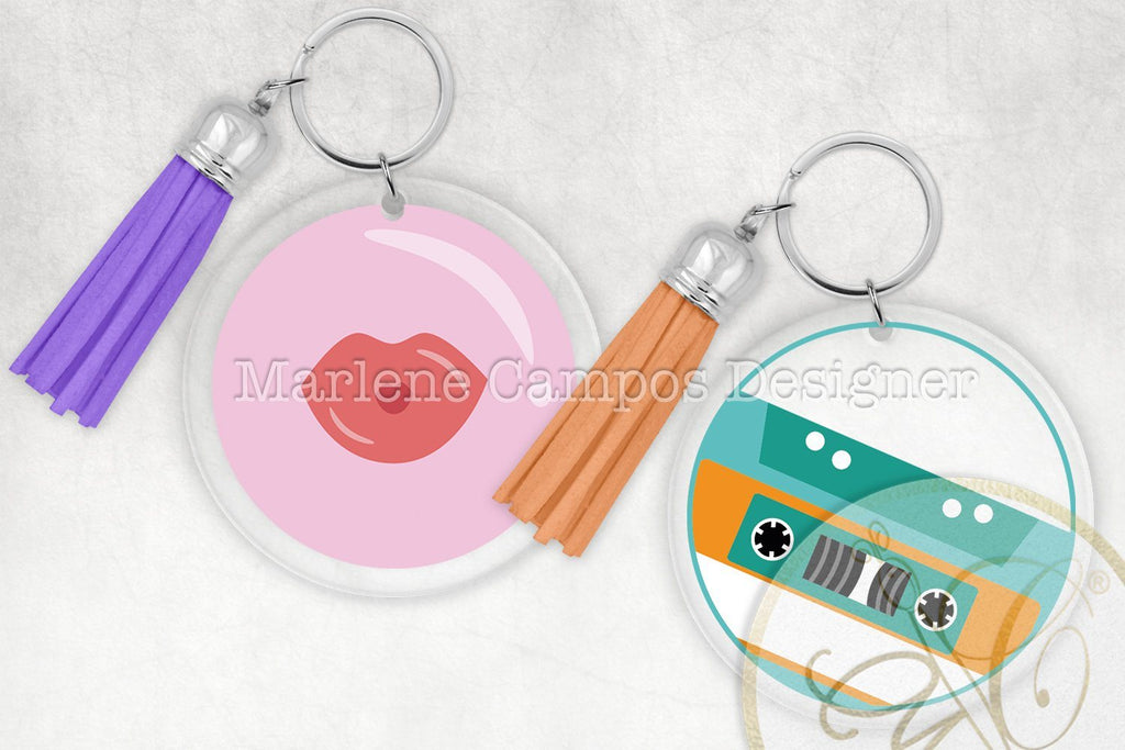 Retro Keychain Pattern SVG Bundle /SVG, DXF, PNG/ 80's/ 90's - So Fontsy