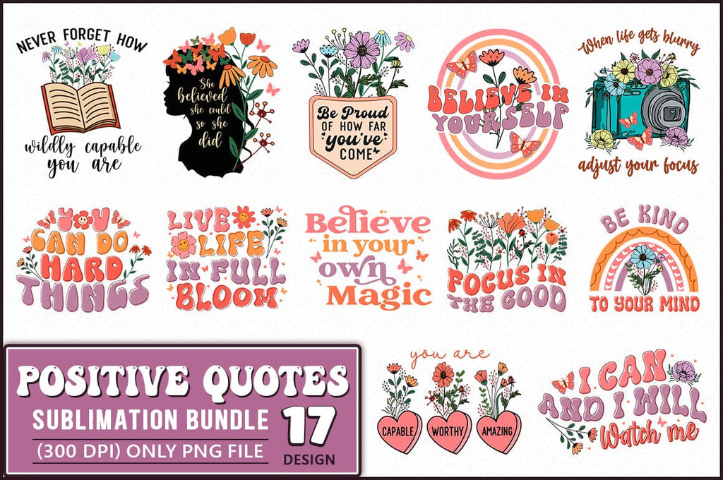 Retro Positive Quotes Sublimation Bundle - So Fontsy